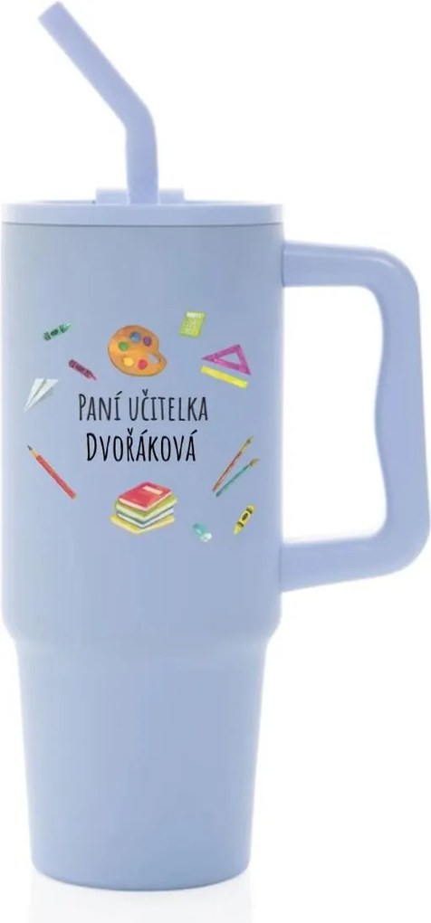 Personalizovaná nerezová termoska s barevným víčkem pro paní učitelku/pana učitele (pomůcky)