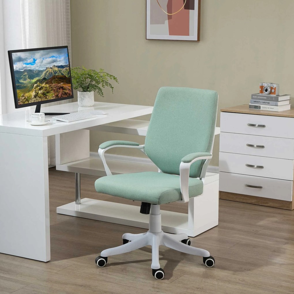Kancelářská židle Vinsetto ergonomická s houpací funkcí čalouněná 360° otočná kolečka polyester zelená 62x69x92-100cm
