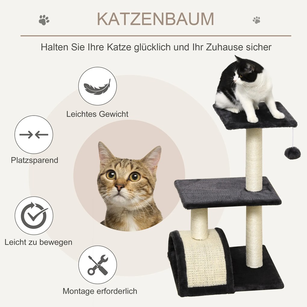 PawHut škrabadlo, kočičí strom pro malé kočky, s míčky na hraní, škrabadlo, hrazdičky, stabilní, tmavě šedá