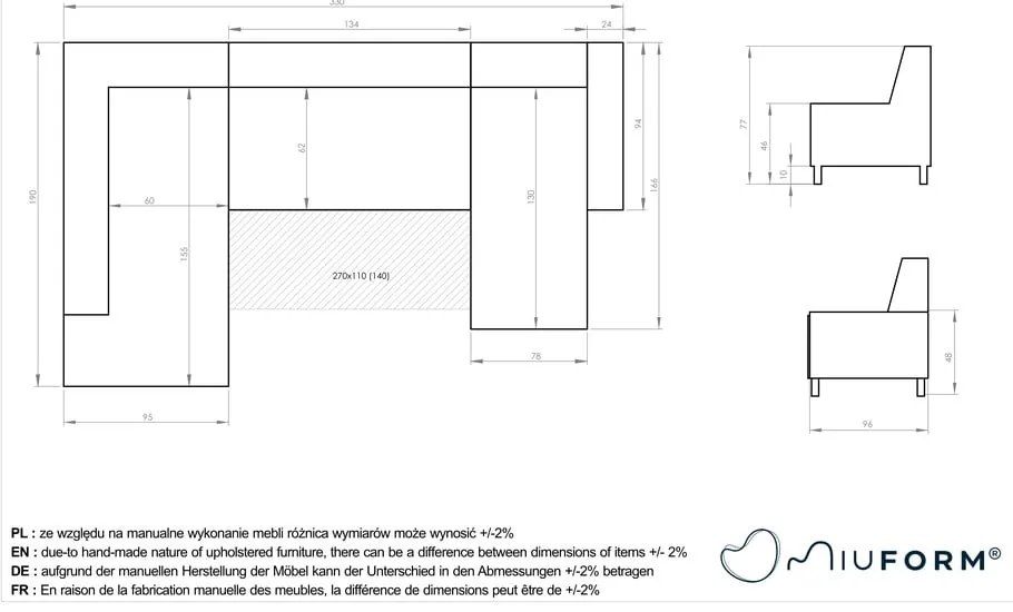 Tmavě šedá rozkládací pohovka do "U" Miuform Dazzling Daisy, pravý roh