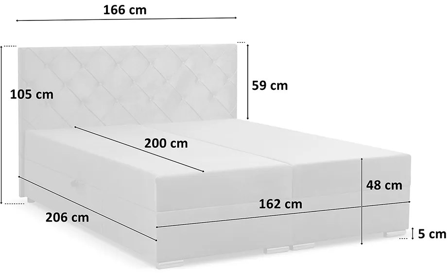 Postel dvoulůžko BOXSPRING MALAGA + topper v ceně | 160x200 | VÝBĚR TKANIN