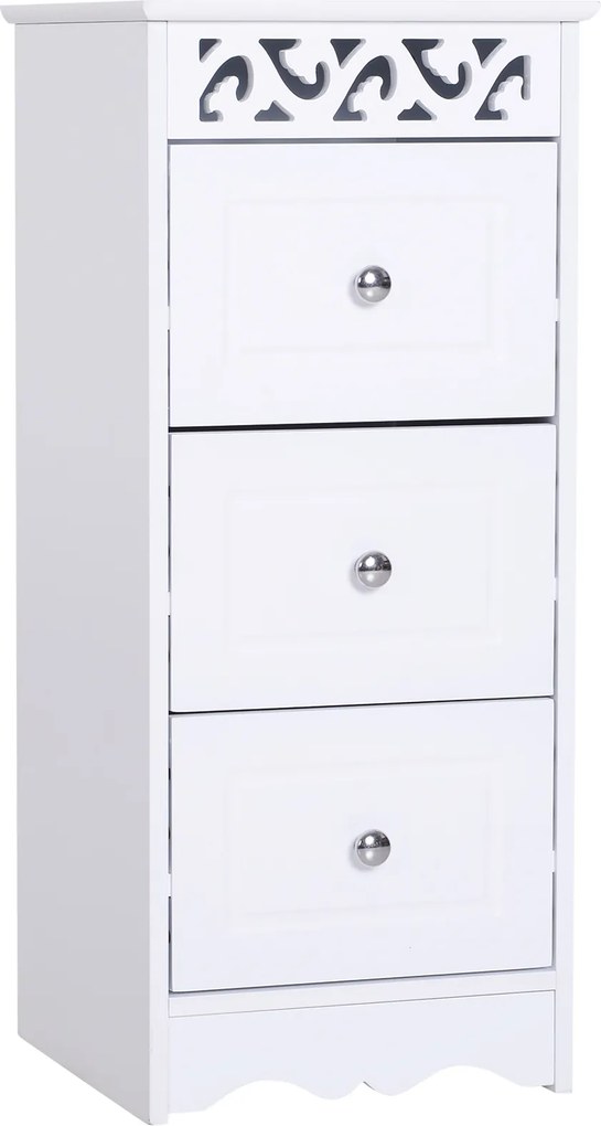 HOMCOM Bílý Úložný Skříňka se 3 Zásuvkami pro Kuchyň, Jídelnu, Obývací Pokoj, Ložnici a Koupelnu 29,8x29,8x68,5 cm