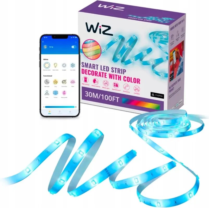 Led pásek 22W Rgb 30 m Inteligentní Smart WiFi Bluetooth Aplikace WiZ