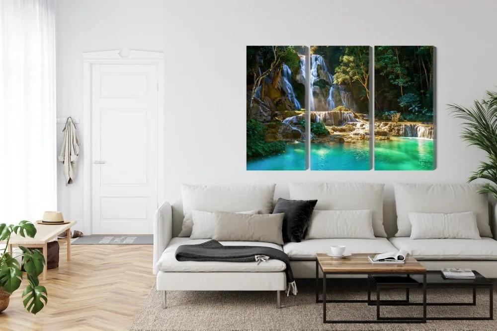 Vícedílný obraz Vodopád Kuang Si Nedostatek Nedostatek Přírodní plátno 180x120
