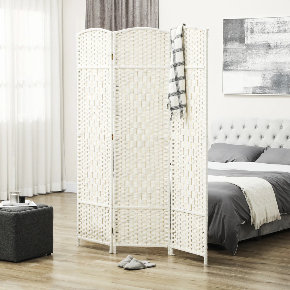 HOMCOM vnitřní paraván ze dřeva 3 panely skládací dělič prostoru pro obývací pokoj, ložnici 135 x 180 cm bílá