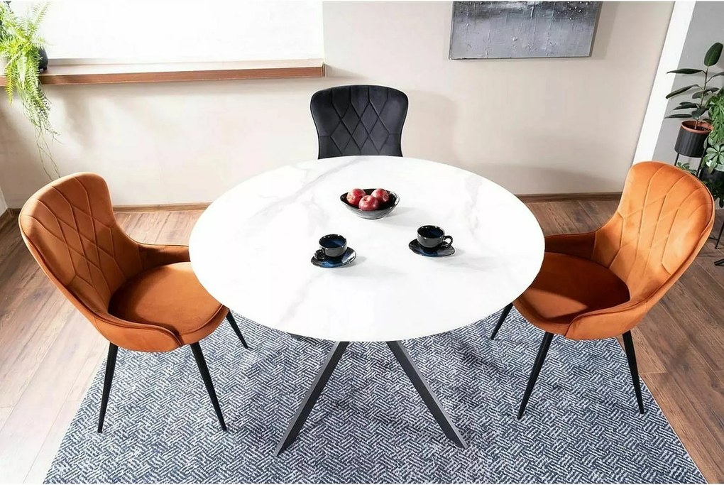 Jídelní stůl Talia 90 cm keramika bílý mramor/černý