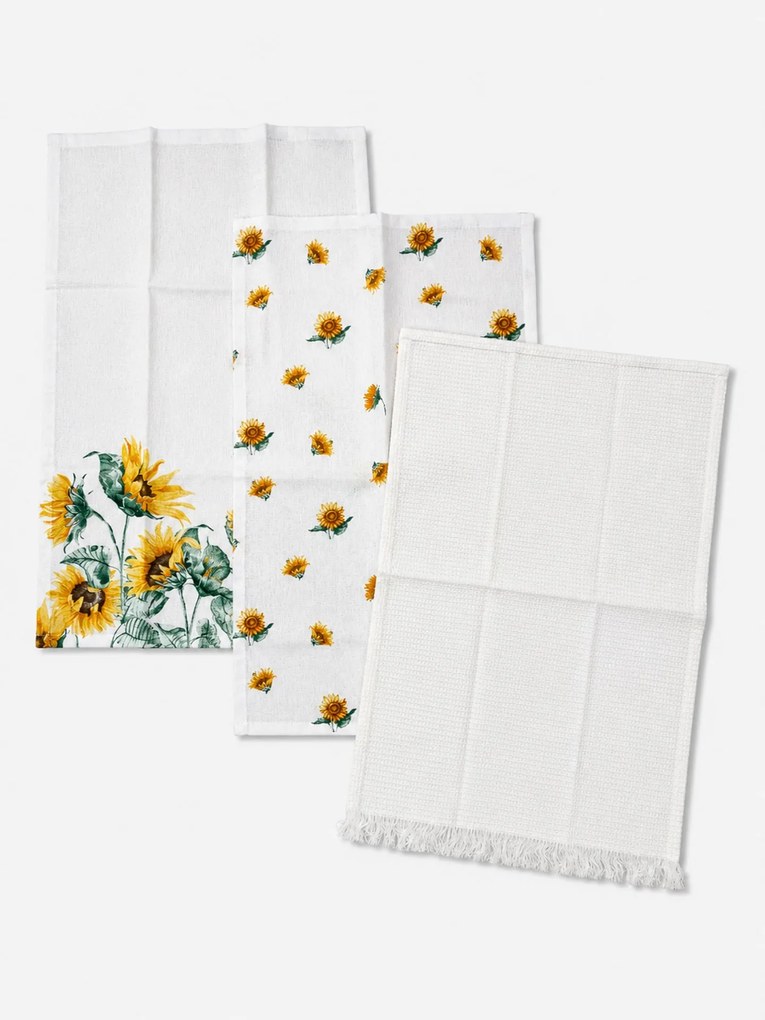 Sinsay - Sada kuchyňských utěrek s květinovým motivem, 3 ks - žlutá