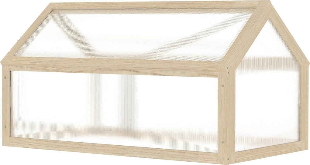Outsunny Dřevěný Mini Skleník 90 x 52 x 49,5 cm, Zahradní Lůžko s Krytem, Skleník s Přenosem Světla, Zimní Ochrana pro Zahradu, Balkon, Přirozené Dřev