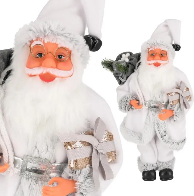 Vánoční dekorace Santa Claus bílá / šedá 40 cm