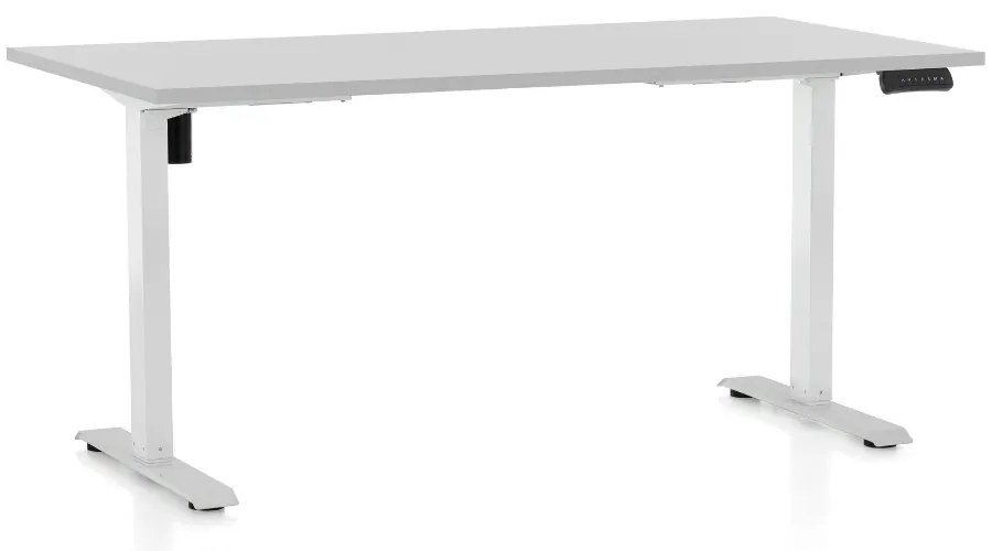 Výškově nastavitelný stůl OfficeTech B, 160 x 80 cm, bílá podnož, světle šedá