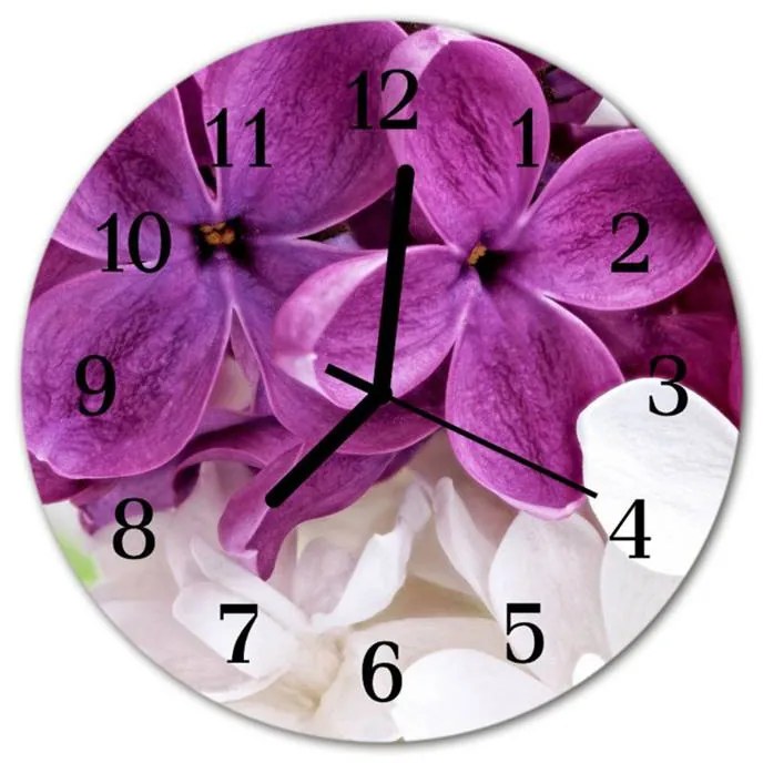 Nástěnné hodiny obrazové na skle - Květy fialové