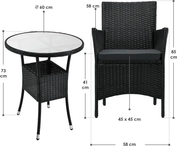 Juskys Balkónový set Bayamo - černý + šedé podušky