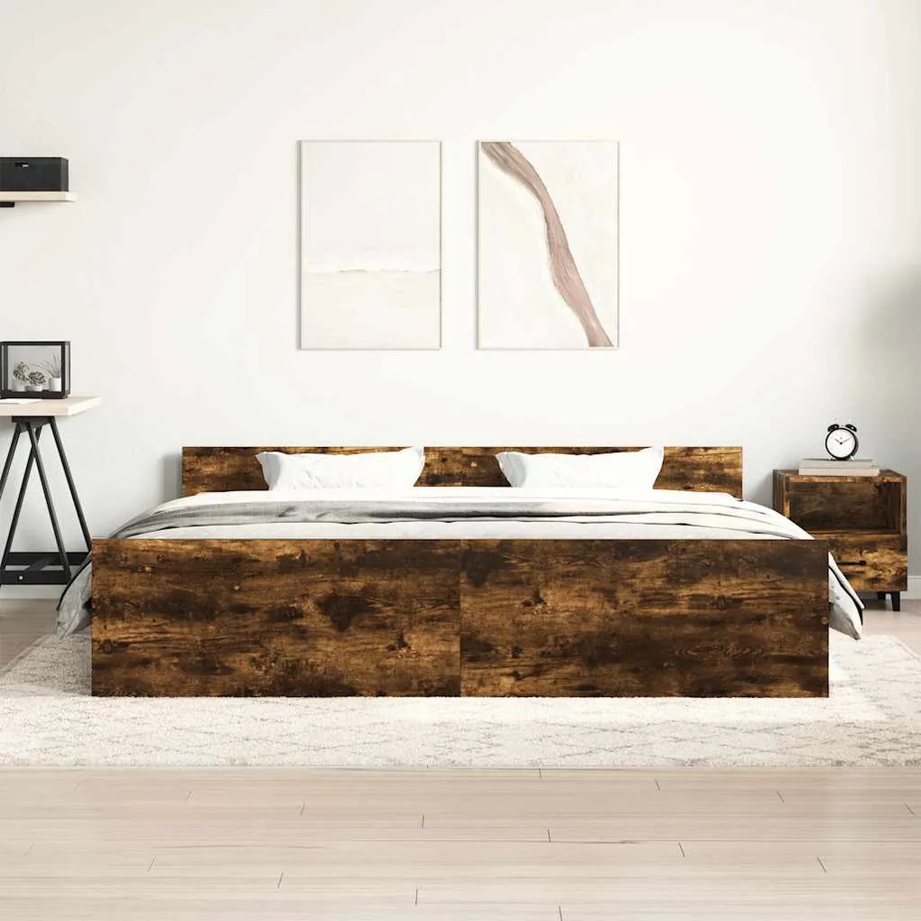 Rám postele s hlavovým a nožním čelem kouřový dub 180 x 200 cm 3203772
