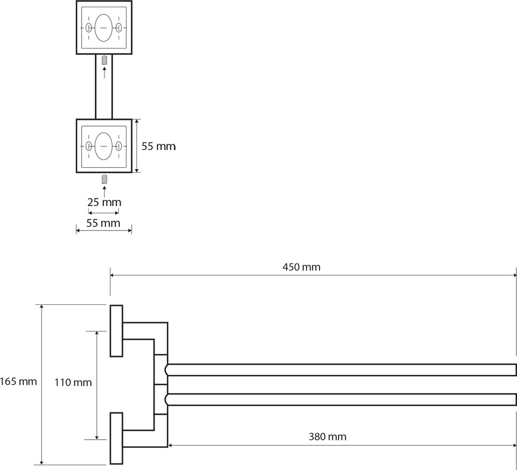 Sapho Sapho, X-SQUARE dvojitý držák ručníků otočný 420mm, chrom, XQ405