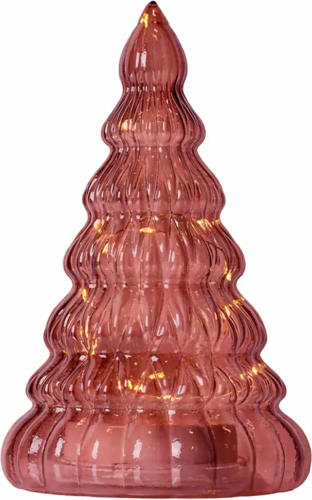 LED svítící stromeček na baterie skleněný, vínový, 23,5 × 13 cm, 3× AA