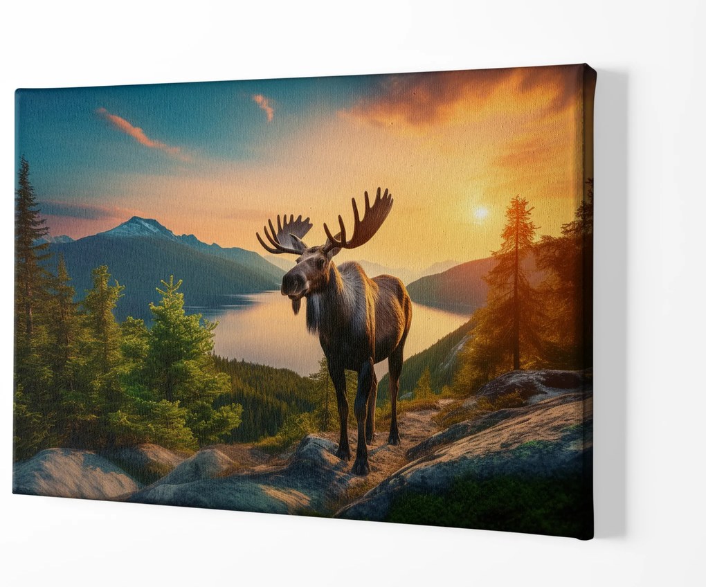 Obraz na plátně - Los stojící nad norským fjordem FeelHappy.cz Velikost obrazu: 120 x 80 cm