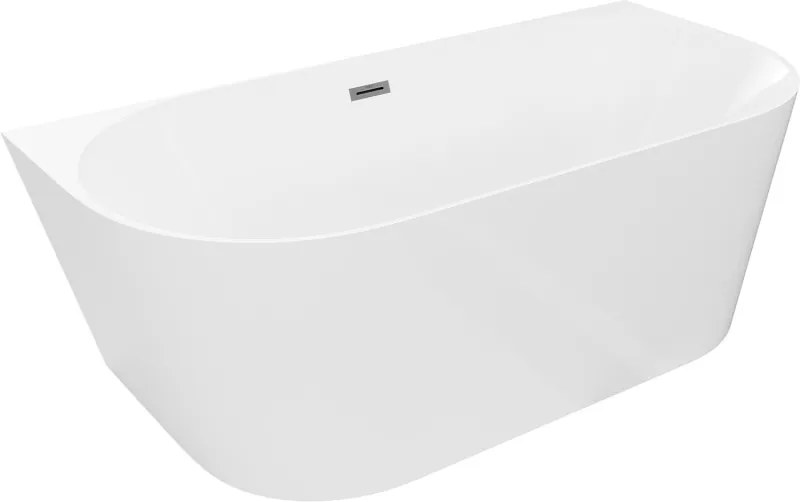 Mexen Oval Slim, volně stojící vana ke stěně 170 x 80 cm, bílá lesklá, grafitový přepad, 52661708000-95