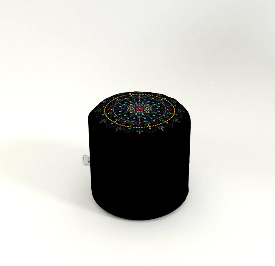 Smartdeco Taburet kulatý Mandala Černo-barevná - (v/š) 40 x 40 cm