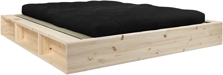 Dvoulůžková postel z masivního dřeva s černým futonem Comfort a tatami Karup Design, 160 x 200 cm
