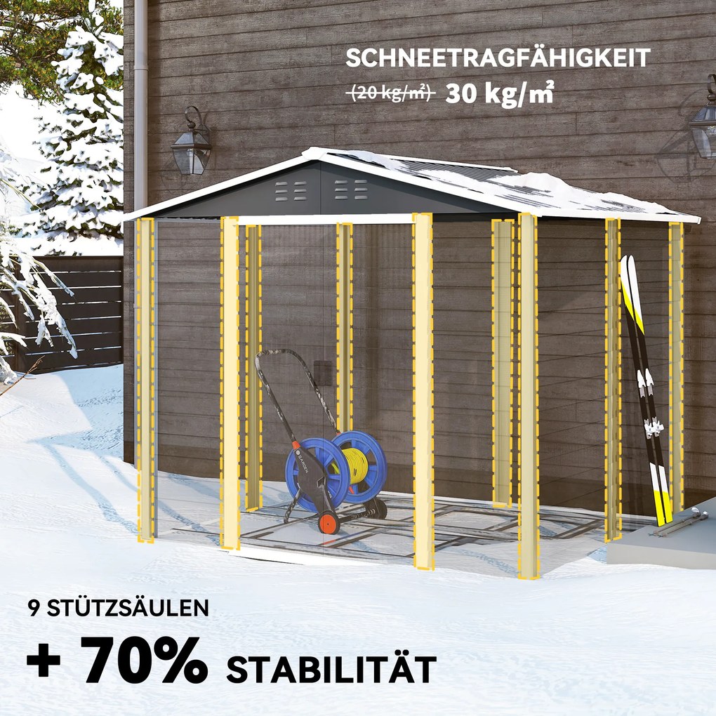 Outsunny Kovový zahradní kůlna, odolný vůči povětrnostním vlivům a nerezový, uzamykatelný, 2,40 x 2,06 x 1,98 m, tmavě šedý