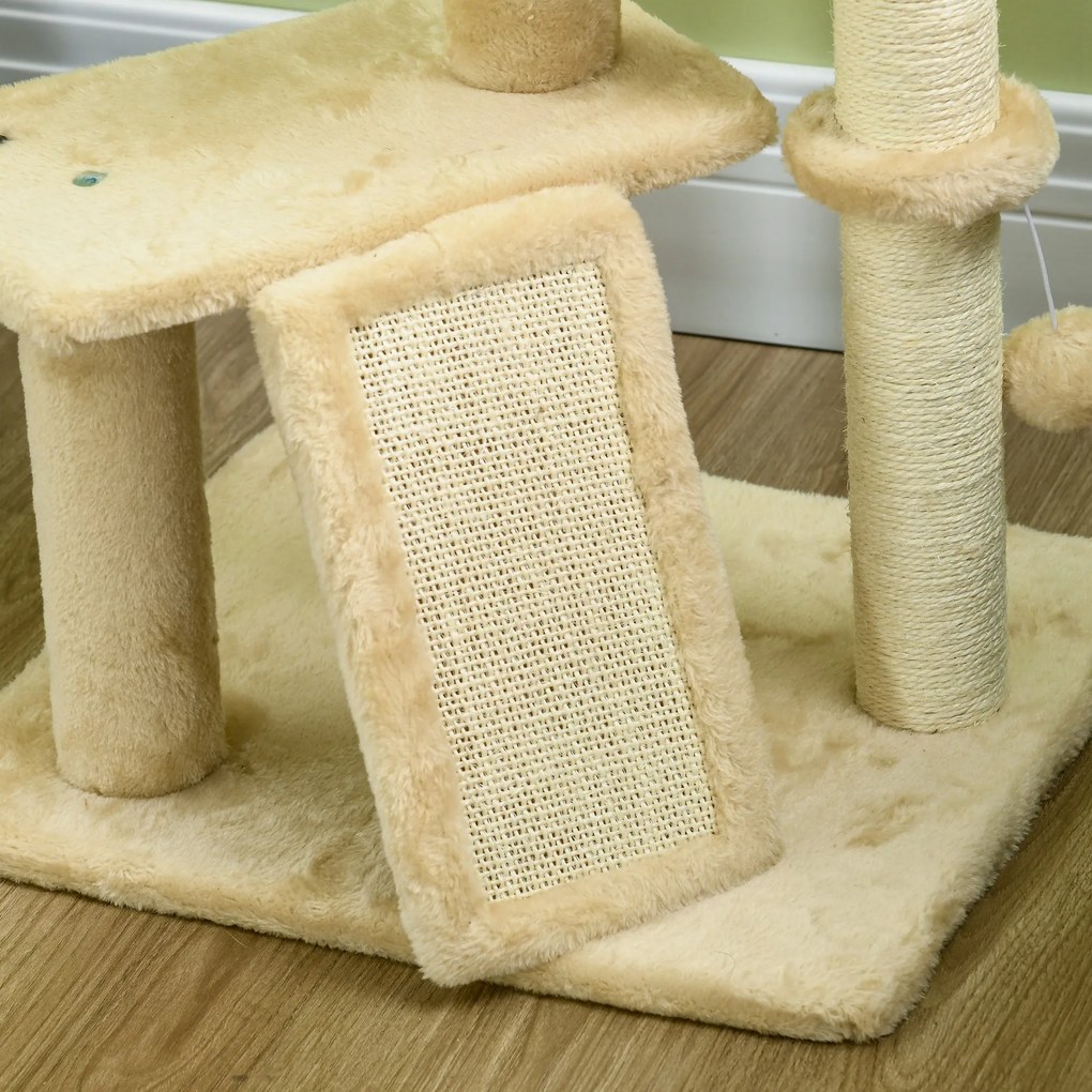 PawHut sisalové škrabadlo pro velké kočky 45x40x116cm s ochranou proti převrácení kočičí jeskyně plošina na hraní plyšová béžová do 20 kg