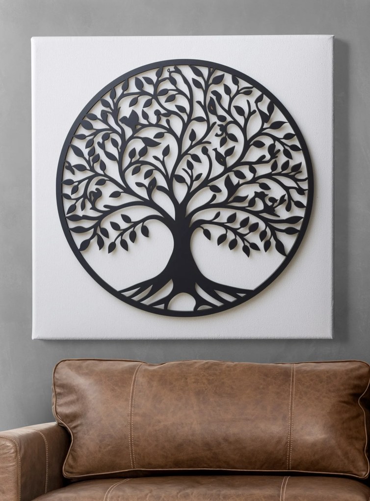 Obraz na plátně - Strom života, černá silueta na bílém pozadí FeelHappy.cz Velikost obrazu: 100 x 100 cm