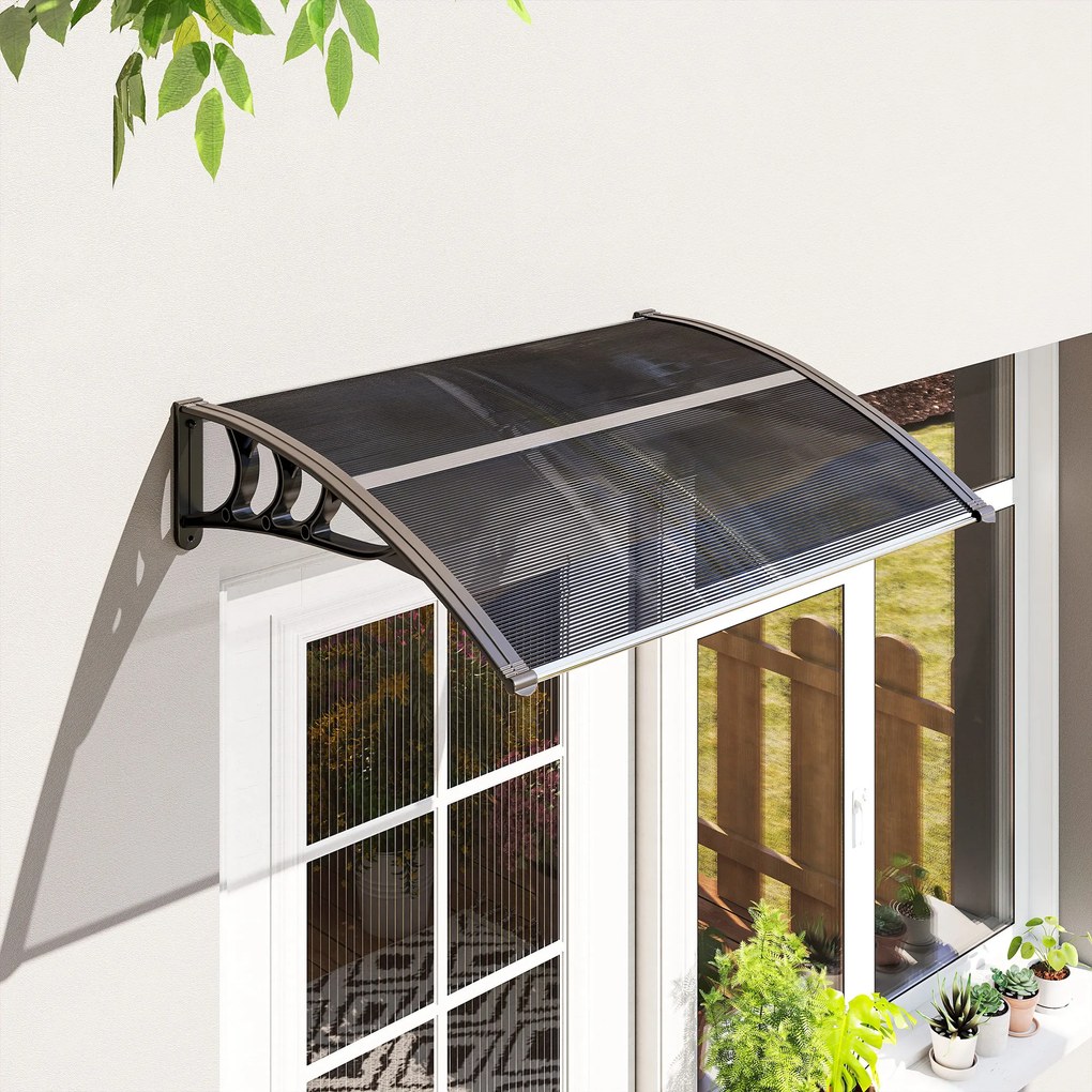 Outsunny stříška na vchodové dveře 100 x 75 cm stříška z hliníku a polykarbonátu s UV ochranou stříška na vchodové dveře na balkon, ochrana proti slu…