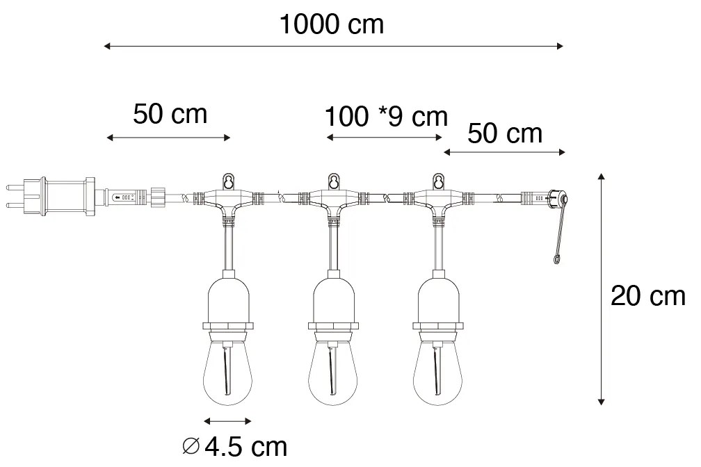 LED světelný řetěz 10 metrů 10 světel jasný IP44 - Chill