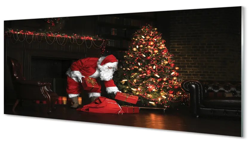 akrylový obraz Ozdoby na vánoční stromeček dárky Claus 120x60 cm