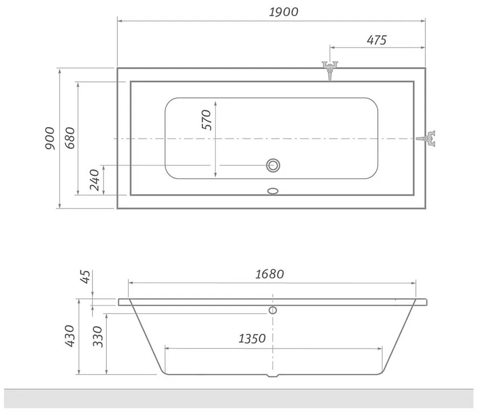 Roth Obdélníková akrylátová vana KUBIC /190×90 Varianta: rozměry: 190x90 cm - (KUBIC 190x90 - 9390000)
