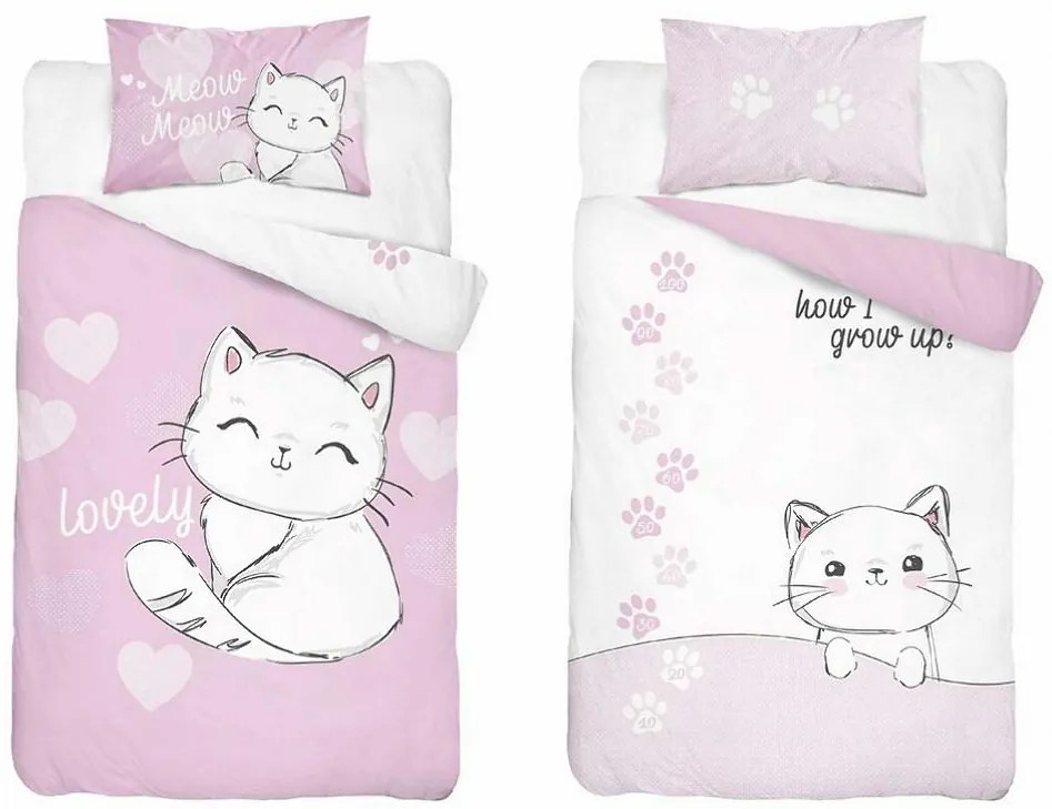 Detexpol Bavlněné povlečení 90x120 3158 D Cat Meow-Meow pink light dětské povlečení 40x60 Mayamoo 26