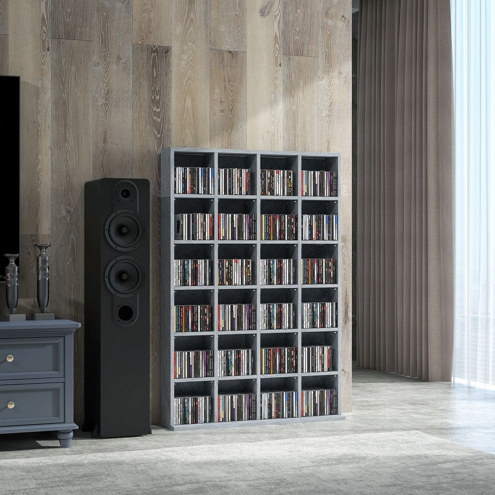 HOMCOM Úložný prostor na CD a DVD, multimediální úložná jednotka se 24 přihrádkami, maximální kapacita 480 CD/312 DVD, dřevěná knihovna s nastaviteln…