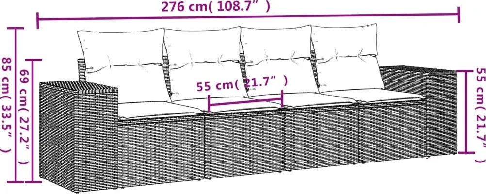 vidaXL 4dílná zahradní sedací souprava s poduškami polyratan [3254613] Barva: Šedá