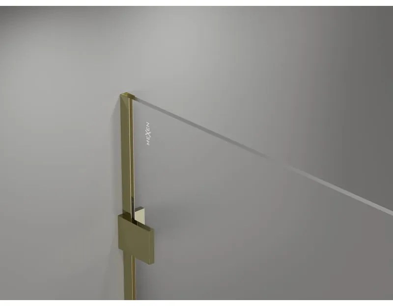 Mexen Lunar sprchová stěna pravá 130 x 200 cm, 8mm čiré sklo, zlatá lesklá, 830-130-000-50-00-P