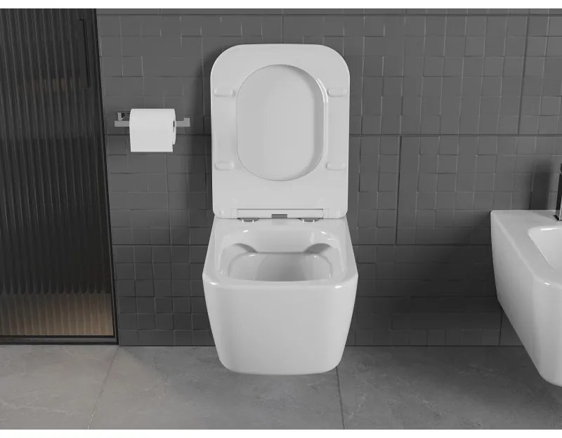 Mexen Stella WC mísa Rimless s pomalu padající deskou slim, duroplast, Bílá - 30680900