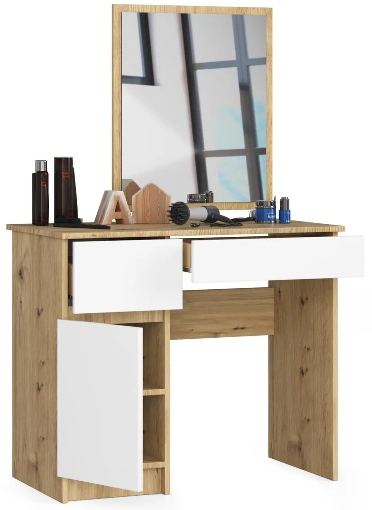 Kosmetický stolek se zrcadlem P-2/SL dub artisan/bílý  levý