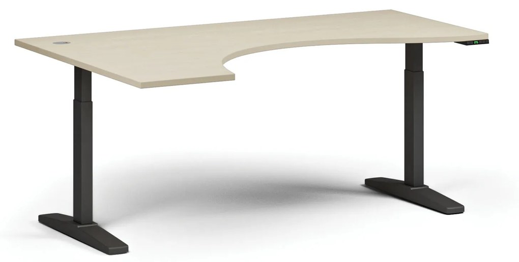 Výškově nastavitelný stůl, elektrický, 675-1325 mm, ergonomický levý, deska 1800x1200 mm, černá podnož, ořech