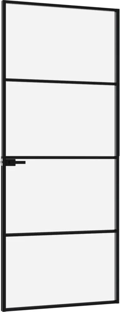 vidaXL Interiérové dveře úzké černé 83x201,5 cm tvrzené sklo a hliník [153659] Barva: Bílá a průhledná