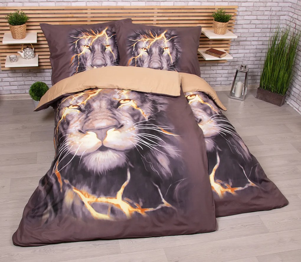TP Zvýhodněná sada 3D povlečení na dvě lůžka 140x200+70x90 - Thunder lion