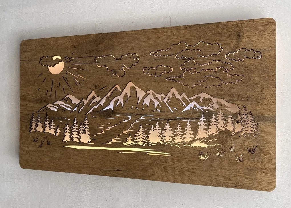 Li-Go "Hory" světelný obraz 230V 80x45 cm provedení povrchu: černá s patinou