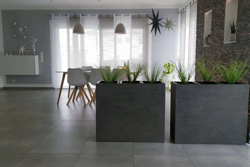 Květináč ELEMENTO, sklolaminát, šířka 88 cm, šedá řádky