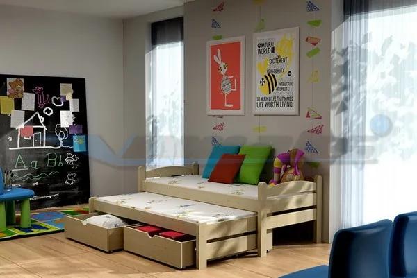Vomaks Dětská postel s výsuvnou přistýlkou DPV 010 Bezbarvý ekologický lak 180 cm x 80 cm