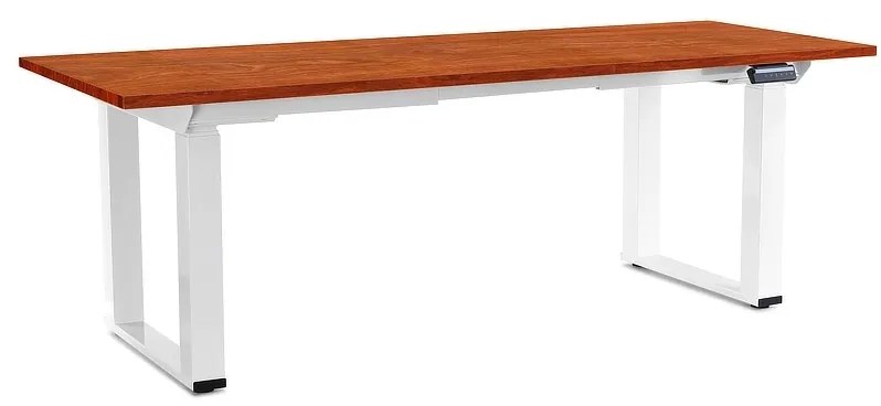 Výškově nastavitelný stůl OfficeTech Strong 200 x 80 cm, bílá podnož, třešeň