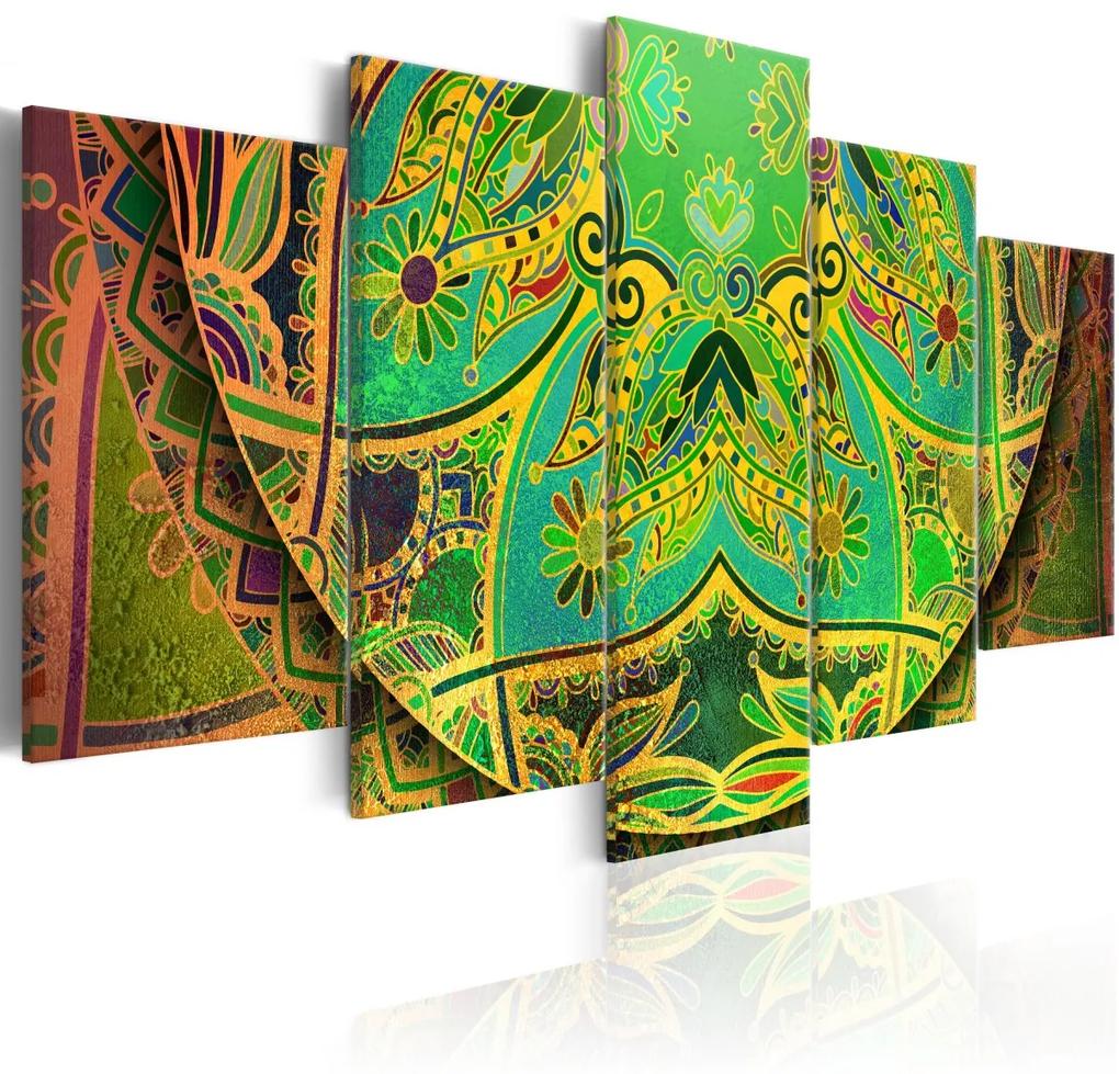 Murando DeLuxe Pětidílné obrazy - zelená Mandala Velikost: 200x100 cm