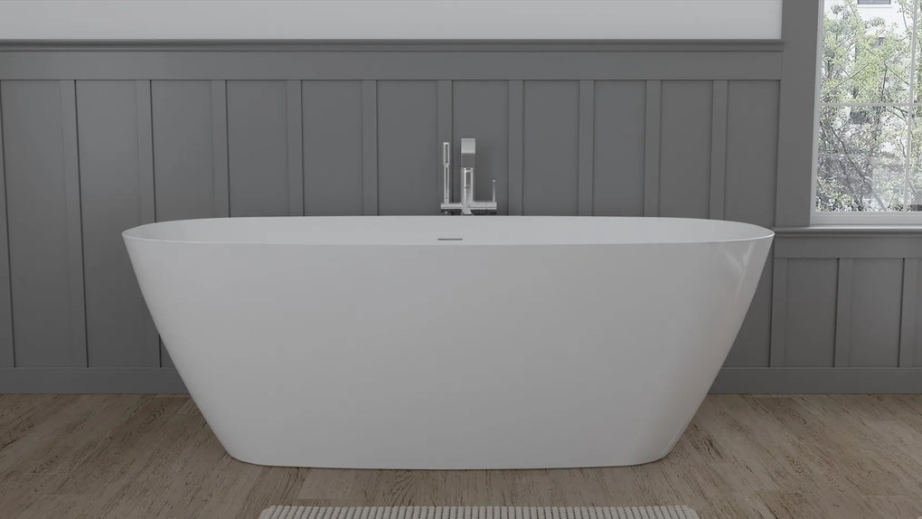 Erga Aspen, volně stojící vana 170x78 cm + odtoková zátka, bílá lesklá, ERG-ASPEN-170078-WH-WH