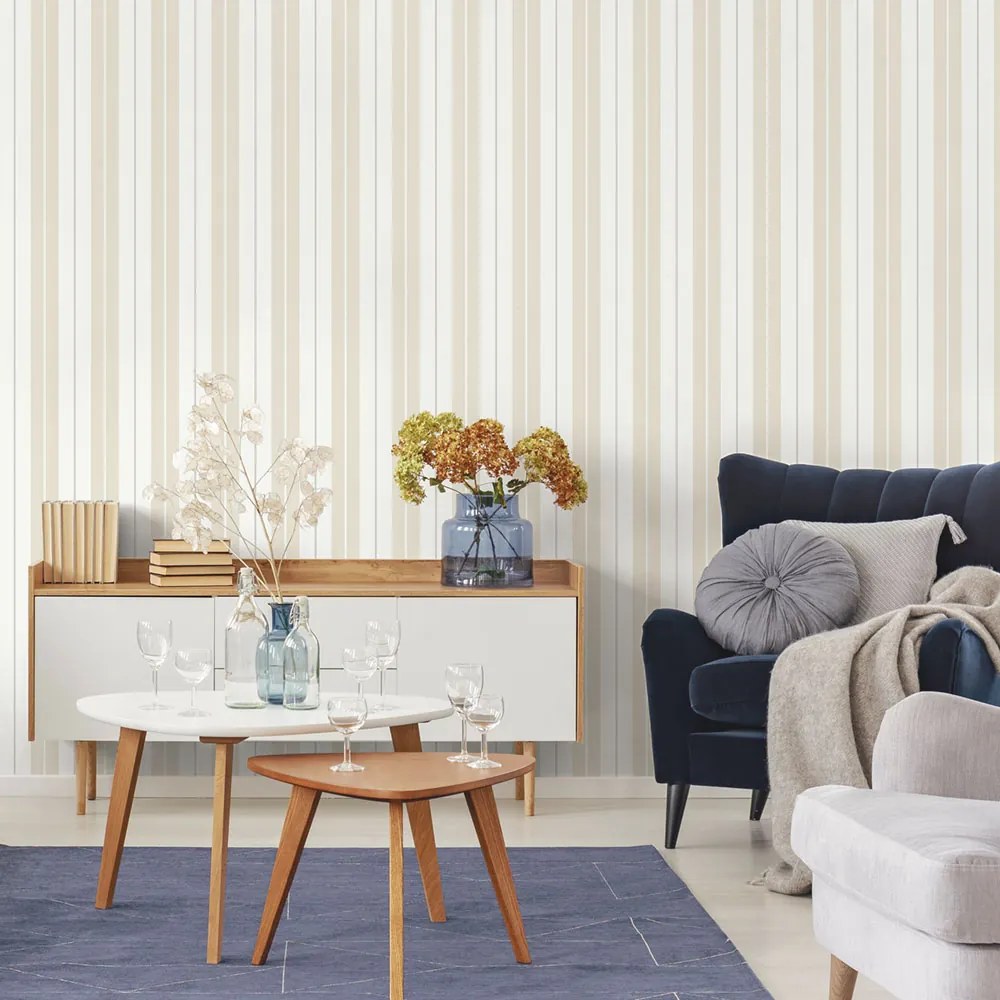 Vliesová tapeta na zeď, béžová, pruhy,  9815-2, Essential Stripes, ICH Wallcoverings