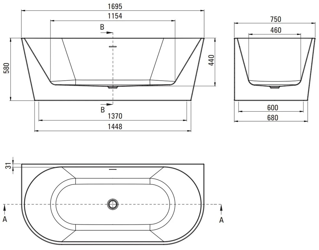 Deante Silia, akrylátová volně stojící vana 169x75 cm, bílá lesklá, DEA-KDS_017W