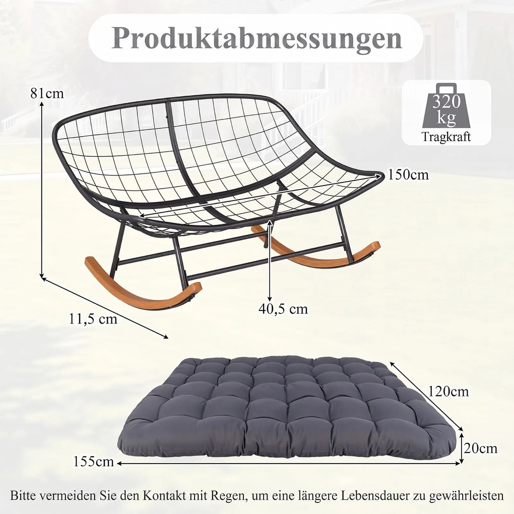 Costway Houpací křeslo se silným polštářem Velké houpací křeslo Pojme až 320 kg