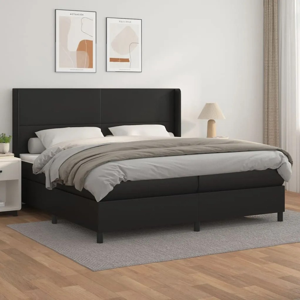 Box spring postel s matrací černá 200x200 cm umělá kůže