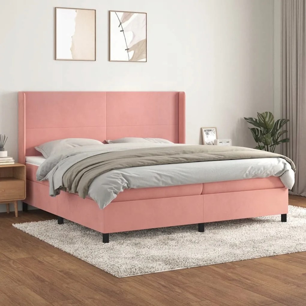 Box Spring Postel S Matrací Samet Růžová Hladký design 200 x 200 cm